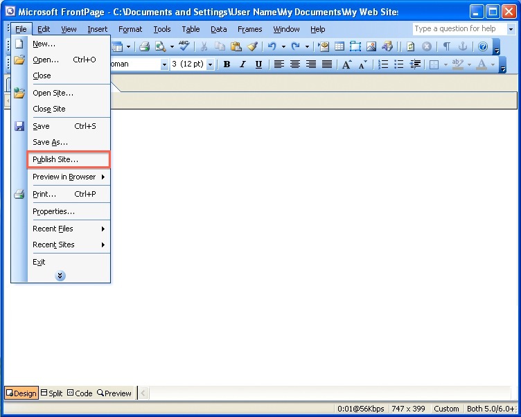 2003 Frontpage Table Menu